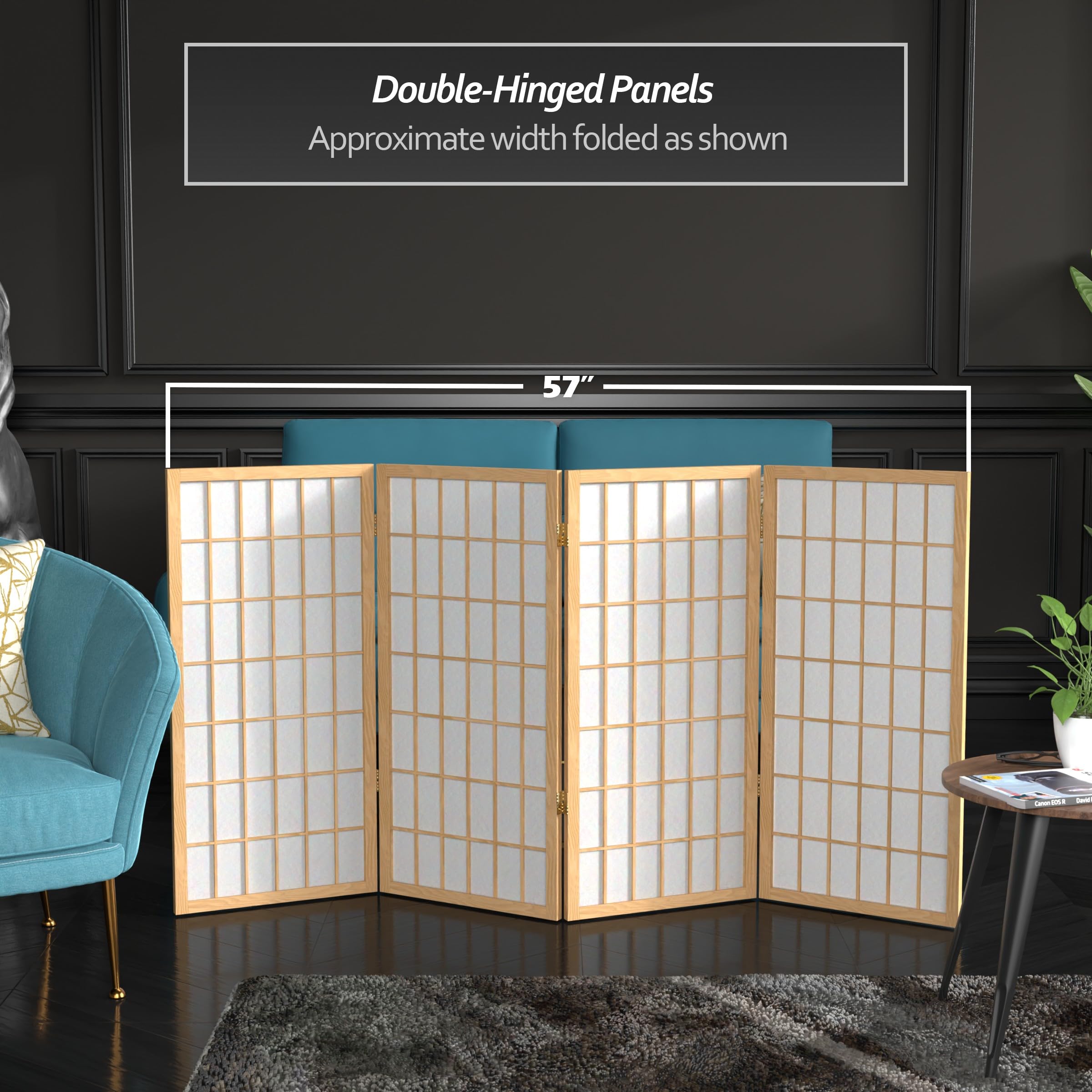 3 ft. Short Window Pane Shoji Screen - Natural - 4 Panels