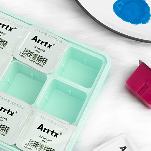 Arrtx Gouache Paint Set, 18 Colors x 30ml Unique Jelly Cup Design, Portable Case with Palette for Artists, Students, Gouache Opaque Watercolor Painting (Mint Green)