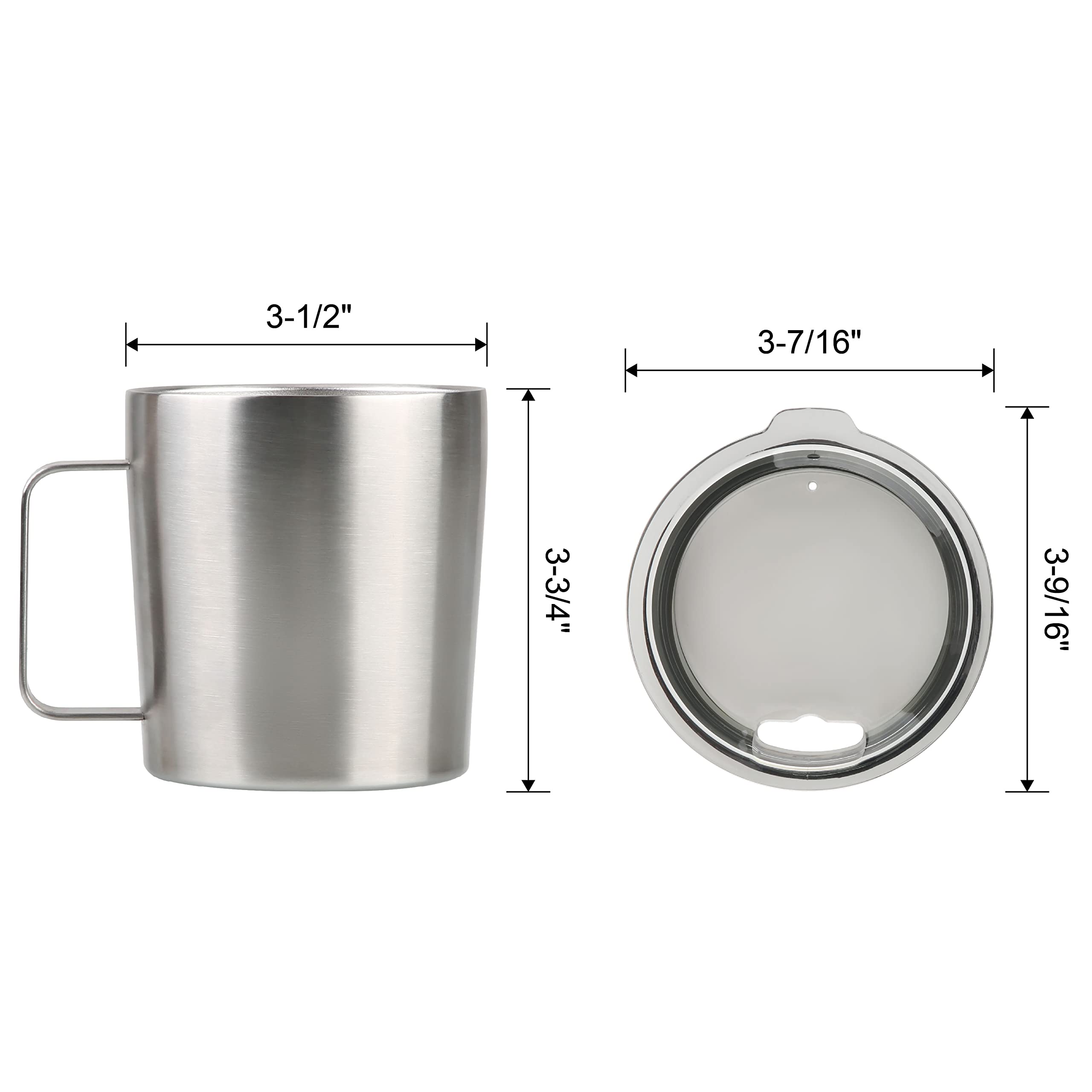 12 oz Insulated Coffee Mug with Lid, Stainless Steel, Double Wall Vacuum Insulated Travel Mug Coffee Cup with Handle, Stainless Steel/Silver (803-019)