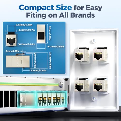 AMPCOM CAT7 Inline Coupler RJ45 STP Keystone Jack, Shielded Female to Female Feedthrough Ethernet Module- 5 Pack