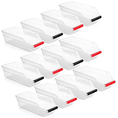 12 Pack - Multi-Purpose Shelf Baskets, Refrigerator Organizer Plastic Containers, Kitchen Pantry Cabinets Organization Bins, Clear