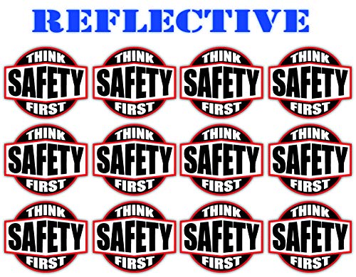 12 Pack | Reflective Think Safety First Hard Hat Stickers | Motorcycle | Welding Biker Helmet Decals | Laborer | Foreman | Welder, Lineman, Construction Vinyl Decal