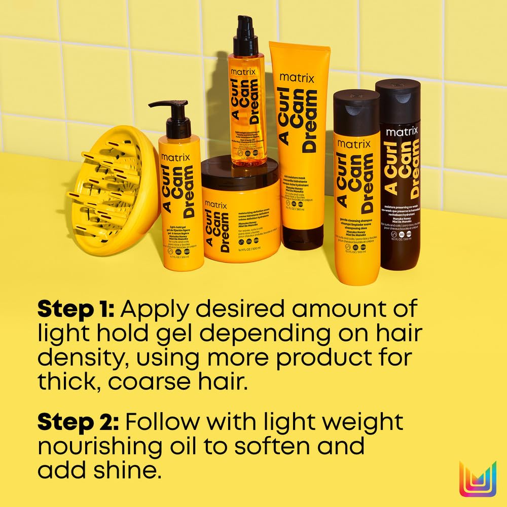 Matrix A Curl Can Dream Light Hold Gel, Defines Curls Without Flaking or Crunch For Curly, Coily, & Wavy Hair, Silicone, Sulfate & Paraben Free, Salon Styling Gel, Control Frizz, 6.7 Fl Oz