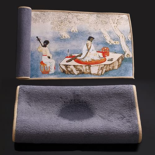 1pcs Chinese Painted Tea Towel Absorbent Rag, Thickened Table Cleaning Tea Cloth, Cotton Household Cloth Dish Cleaning Wipe Tea Towels (Color : 07, Size : 0.6x1.3ft)