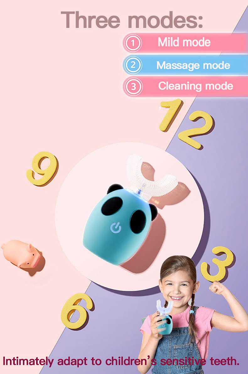 Newbee Children Electric Toothbrush for Kids Smart 360 Degrees U Silicon USB Automatic Ultrasonic Teeth Tooth Brush Cartoon Pattern 2-7 Years