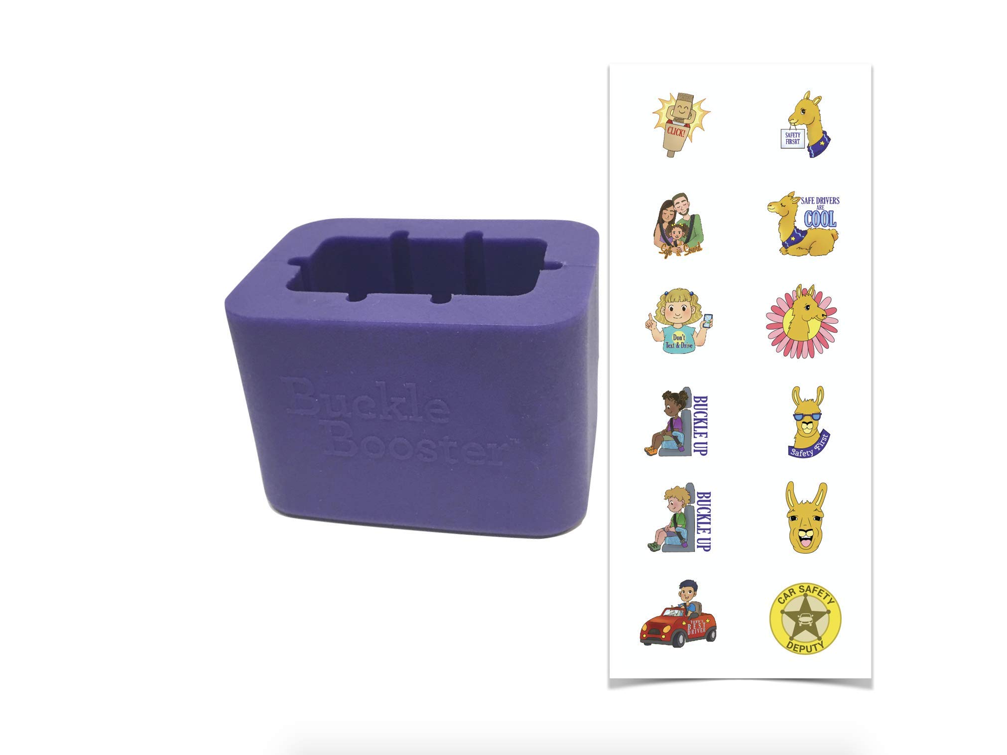 BPA-Free Seat Belt Receptacle Stabilizer by Buckle Booster - No More Fishing & Hand-Scraping, Raises & Stands Buckle Up for Easy Reach and Fastening (1-Pack, Purple with Car Safety Stickers)