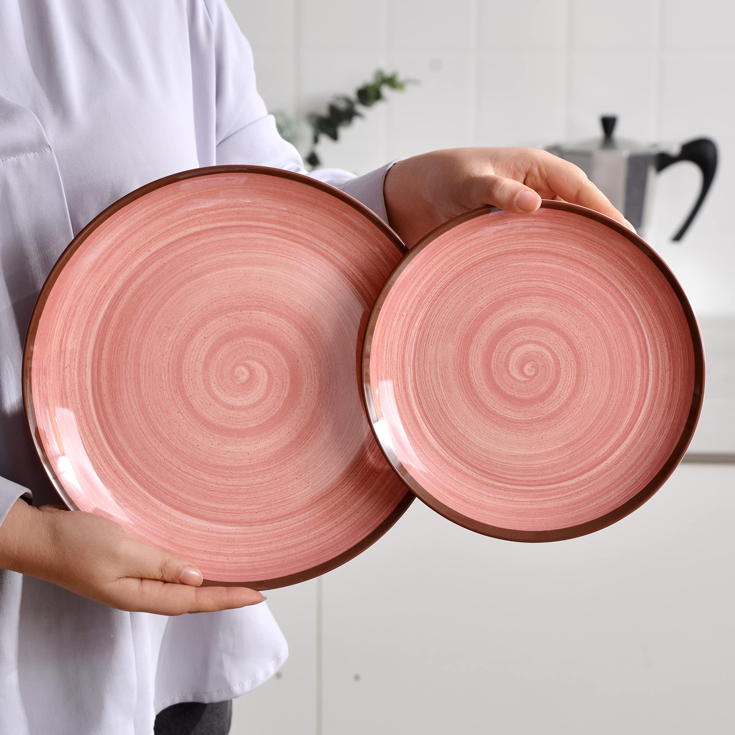 12Pcs Melamine Dinnerware Set, Plates And Bowls Sets for 4, Pink Color Dinnerware Sets, Melamine Plates Bowls Indoor and Outdoor Use Dish Set Dishwasher Safe BPA Free(Pink)