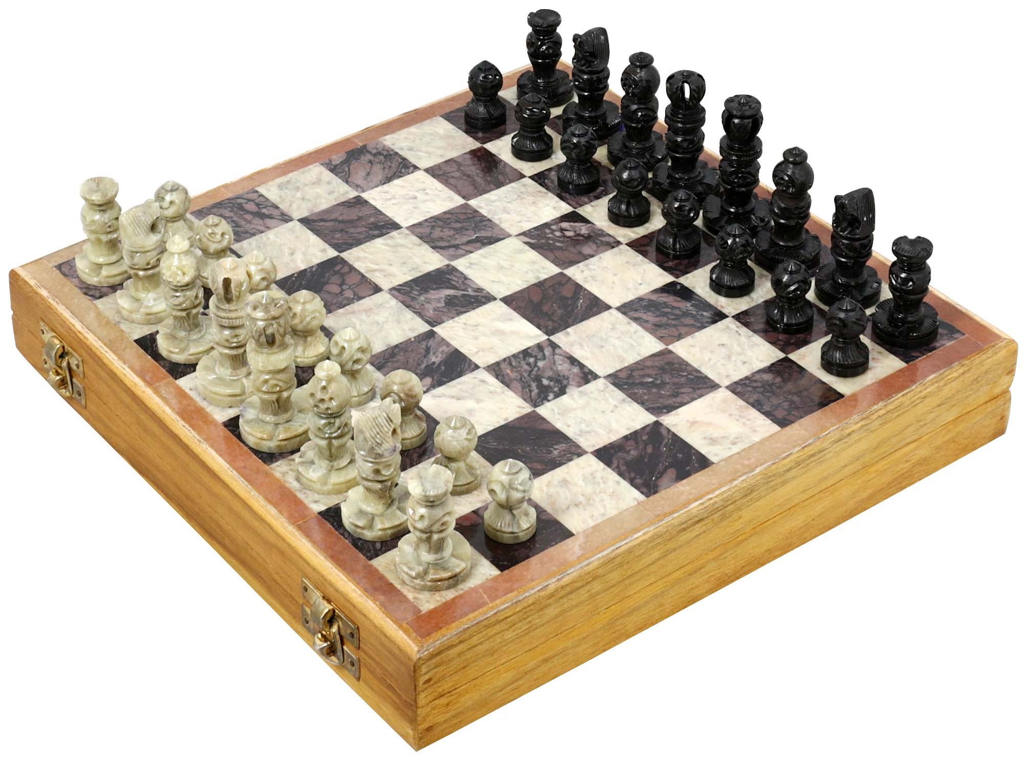 Ajuny Beautifully Crafted Unique Stone Art Chess Set Hand Carved Stone Pieces Board Size 10x10 Inches