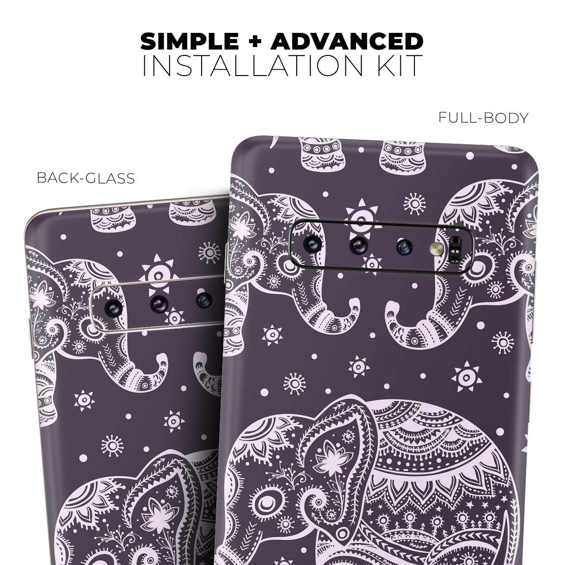 DesignSkinz Purple Sacred Elephant Pattern Protective Vinyl Decal Wrap Skin Cover Compatible with The Samsung Galaxy S20 (Screen Trim & Back Glass Skin)