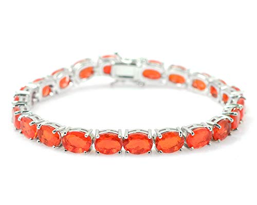 15.60 CT Natural Ethiopian Welo Fire Orange Cut Opal Gems October Birthstone 925 Sterling Silver Tennis Bracelet Gift For Her (rhodium-plated-gold, 8.5)
