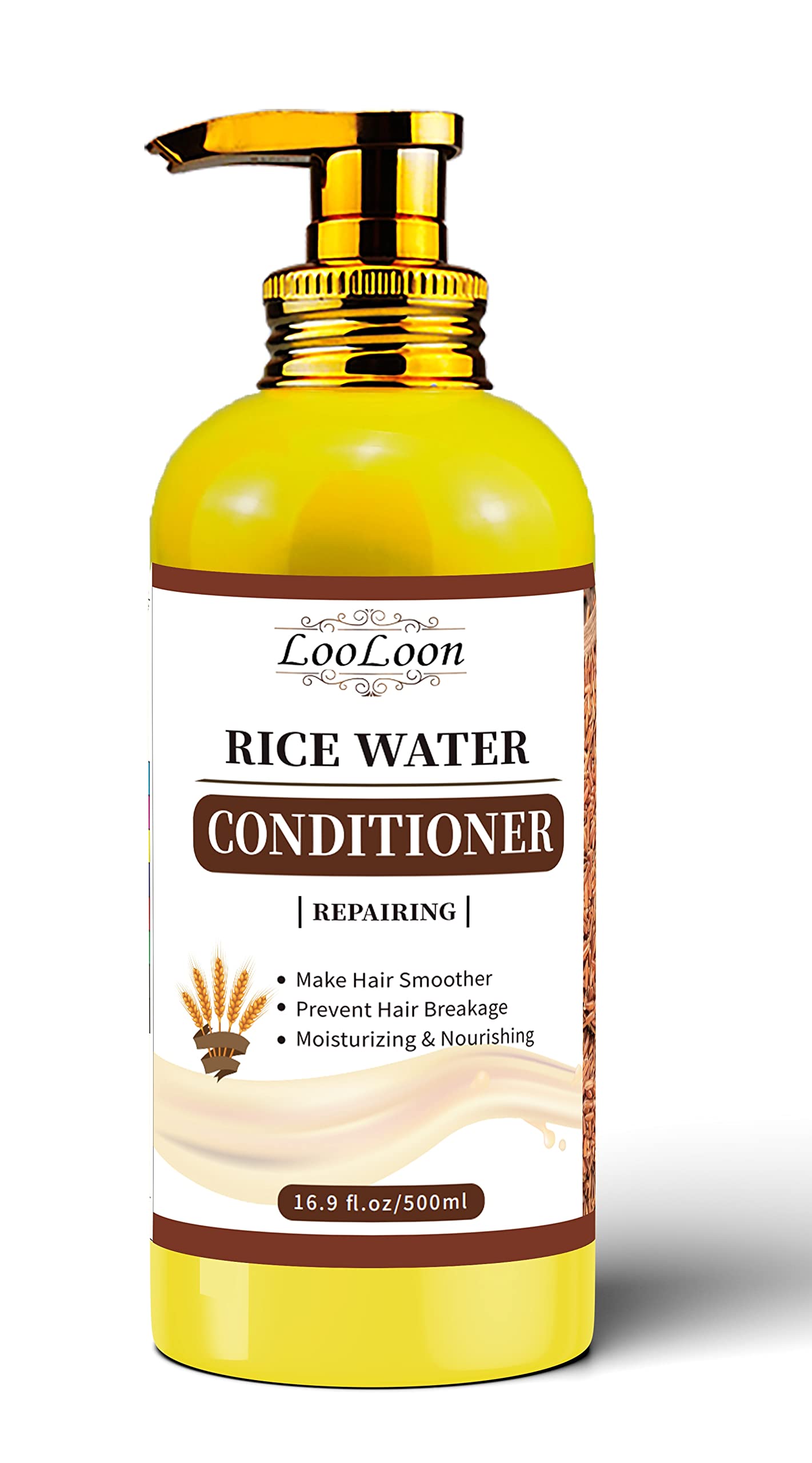 Looloon Rice Water Shampoo and Conditioner Set, 500ml (16.9 oz): Fermented Rice Water for Hair Growth, Moisturizing, Strengthening, and Damaged Hair Repair