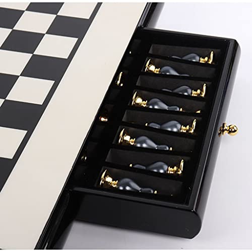 15.7" Luxurious Chess Set Wooden Chessboard Set Zinc Alloy Pieces with Drawer Portable Chess Board Game Sets for Adults Gift