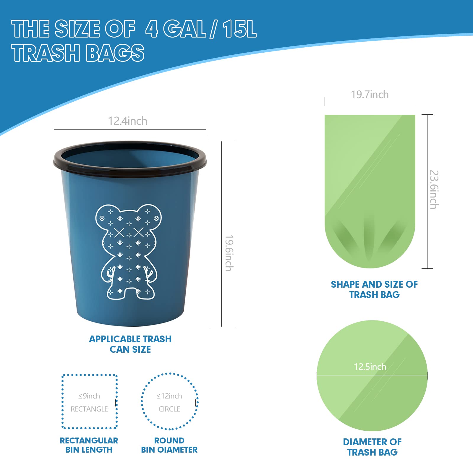 110 Counts Aklyaiap Small Trash Bags Biodegradable, Extra Thick & Strong 4 Gallon Trash Bag Green, Unscented Small Garbage Bags, Easy Tearing Waste Basket Liners for Kitchen, Bathroom, Bedroom, Office