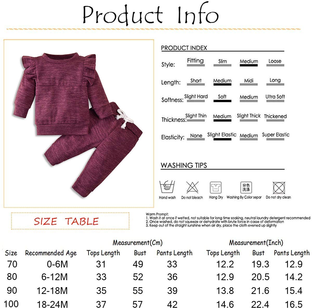 Infant Baby Girls Clothes Ruffle T-Shirt + Pants Fall Winter Outfits Set Purple