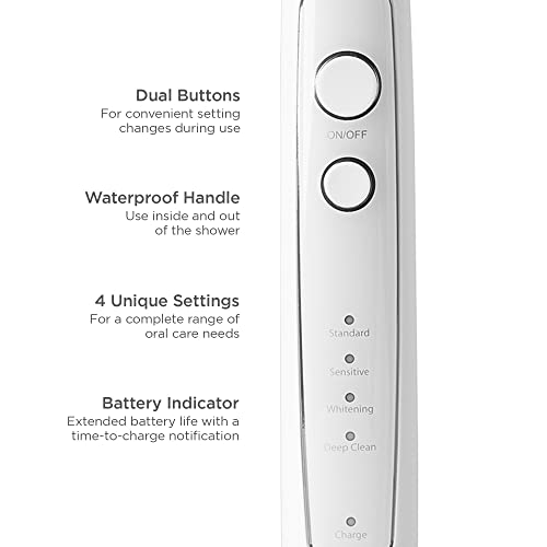 Soniclean Pro 4800 Electric Toothbrush for Adults with 12 Toothbrush Heads, Rechargeable Toothbrush, Automatic Toothbrush, Soft Bristle Toothbrush, White
