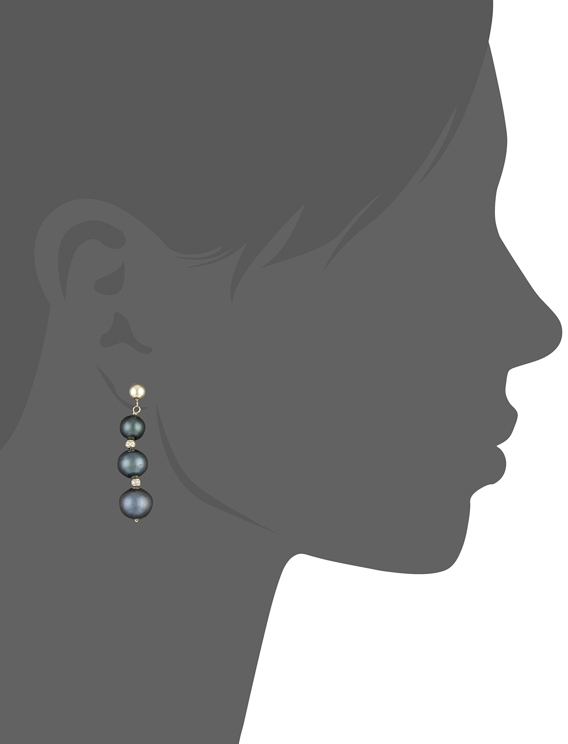 14k Yellow Gold Graduated 6.5-9.5mm Black Freshwater Cultured Pearl with Sparkling Beads Dangle Earrings