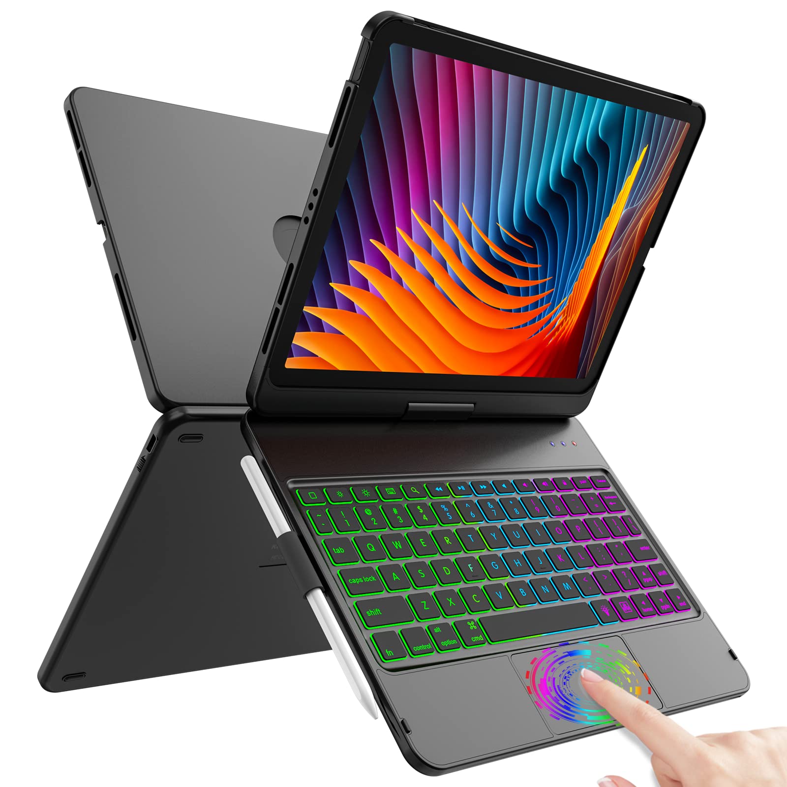 Keyboard Case for iPad Pro 11 inch, Case with Keyboard for iPad Air 5th 4th Generation - Touch Trackpad -10 Color Backlight -360° Protective with Pencil Holder for iPad Pro 11 inch 3rd /2nd/1st Gen
