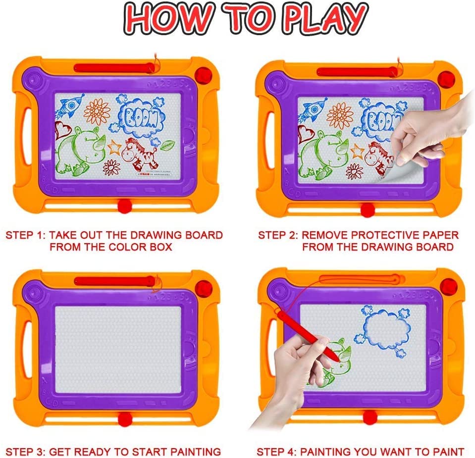2 Pack Medium Magnetic Drawing Board, Learning Toys for Toddlers 1-3 2-4 Drawing Game, Colorful Magnetic Drawing Doodle Board Pad Tablet for Kids Adults Educational & Art Activities
