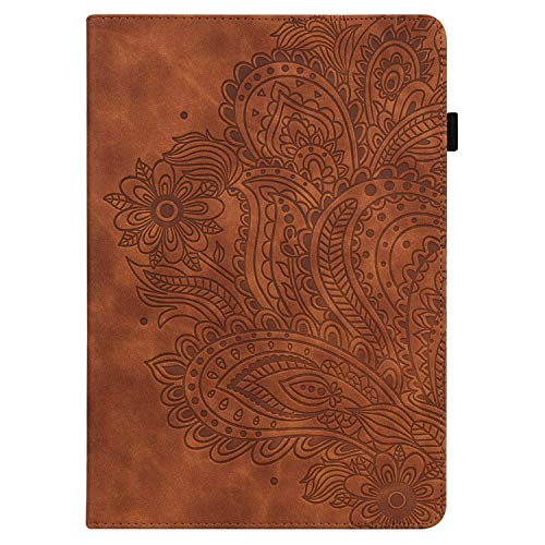 Fire HD 8 8th/7th/6th Generation Case, UGOcase Embossed Pattern PU Leather Multi-Angle Folio Stand Cover Case with Elastic Band Stylus Loop for Amazon Kindle Fire HD 8 2016/2017/2018 Release, Brown