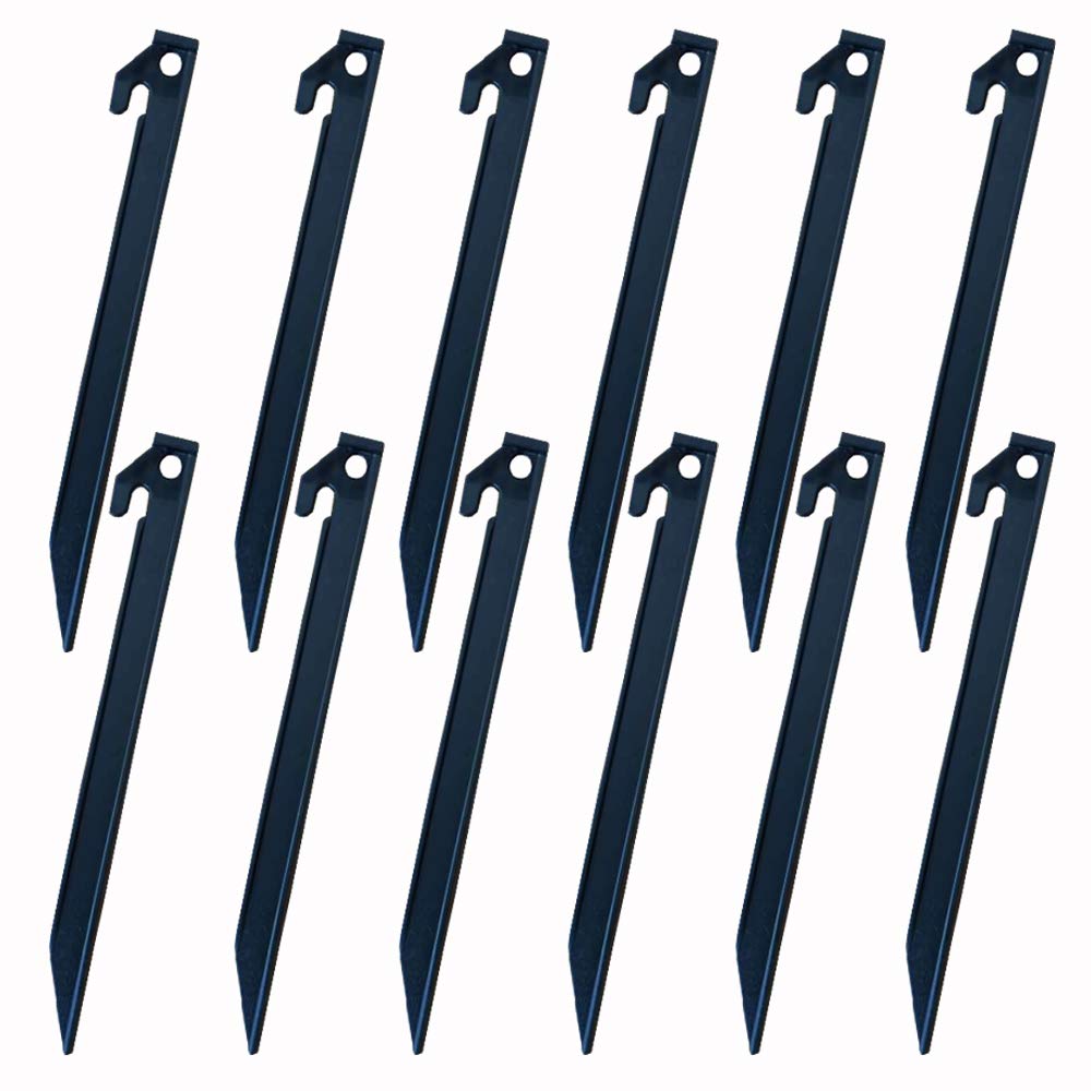 12 Pack 9 Inch Plastic Tent Stakes- Heavy Duty and Larger Durable Tent Pegs Spike Hook for Campings (Yellow)