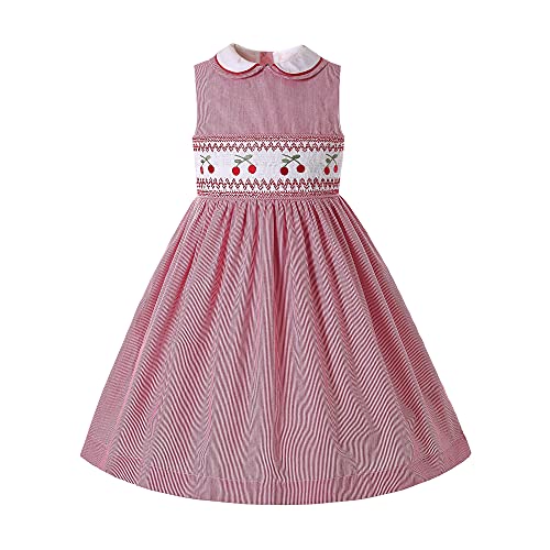 Pettigirl Girl Toddler Lovely Red Stripe Sleeveless Sundress Hand Embroidery Smocked Dress