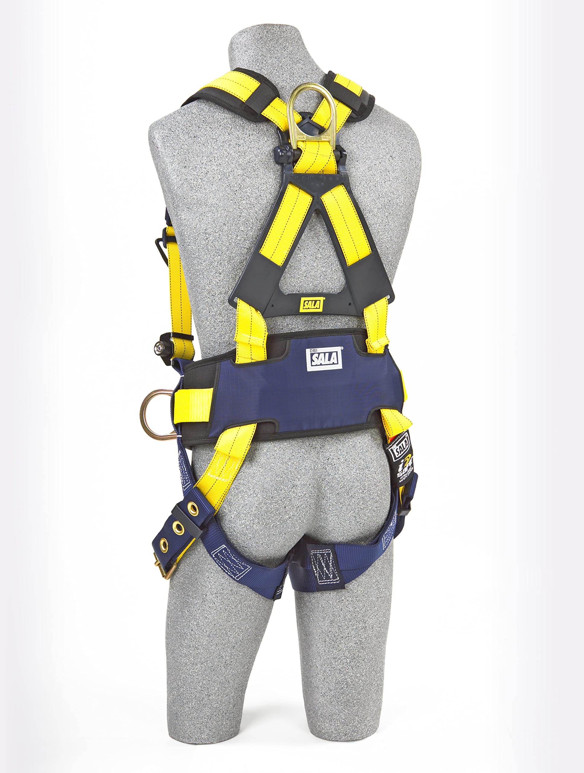 3M DBI-SALA Delta 1102201 Construction Harness, Back and Side D-Rings, Tongue Buckle Legs, Body Belt and Hip Pad, 420 lb Capacity, Small, Yellow/Navy