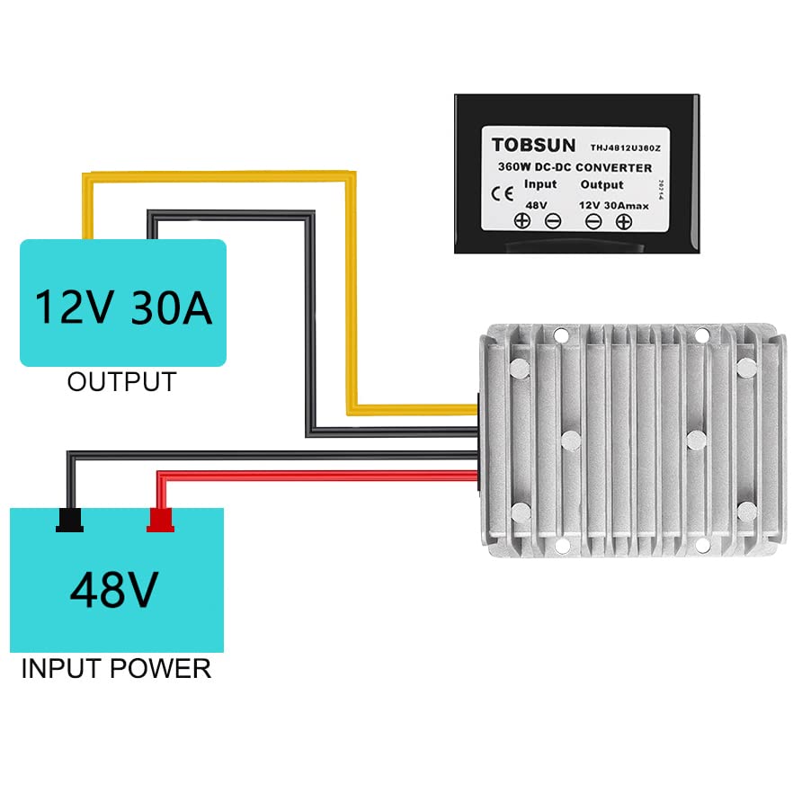 BZONE DC 48V Step Down to DC 12V 30A 360W Voltage Reducer Converter Golf Cart Voltage Regulator Waterproof for Golf Cart