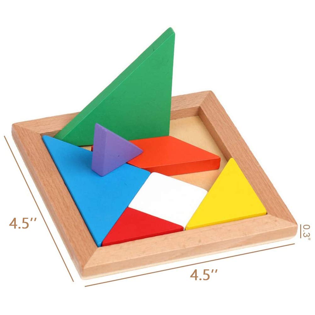 3 otters Wooden Tangrams Puzzles, 4 Pack Educational Tangrams Shapes Puzzle Toys for Kids Christmas Stocking Stuffers, STEM Montessori Wood Toy, Brain Logic Blocks