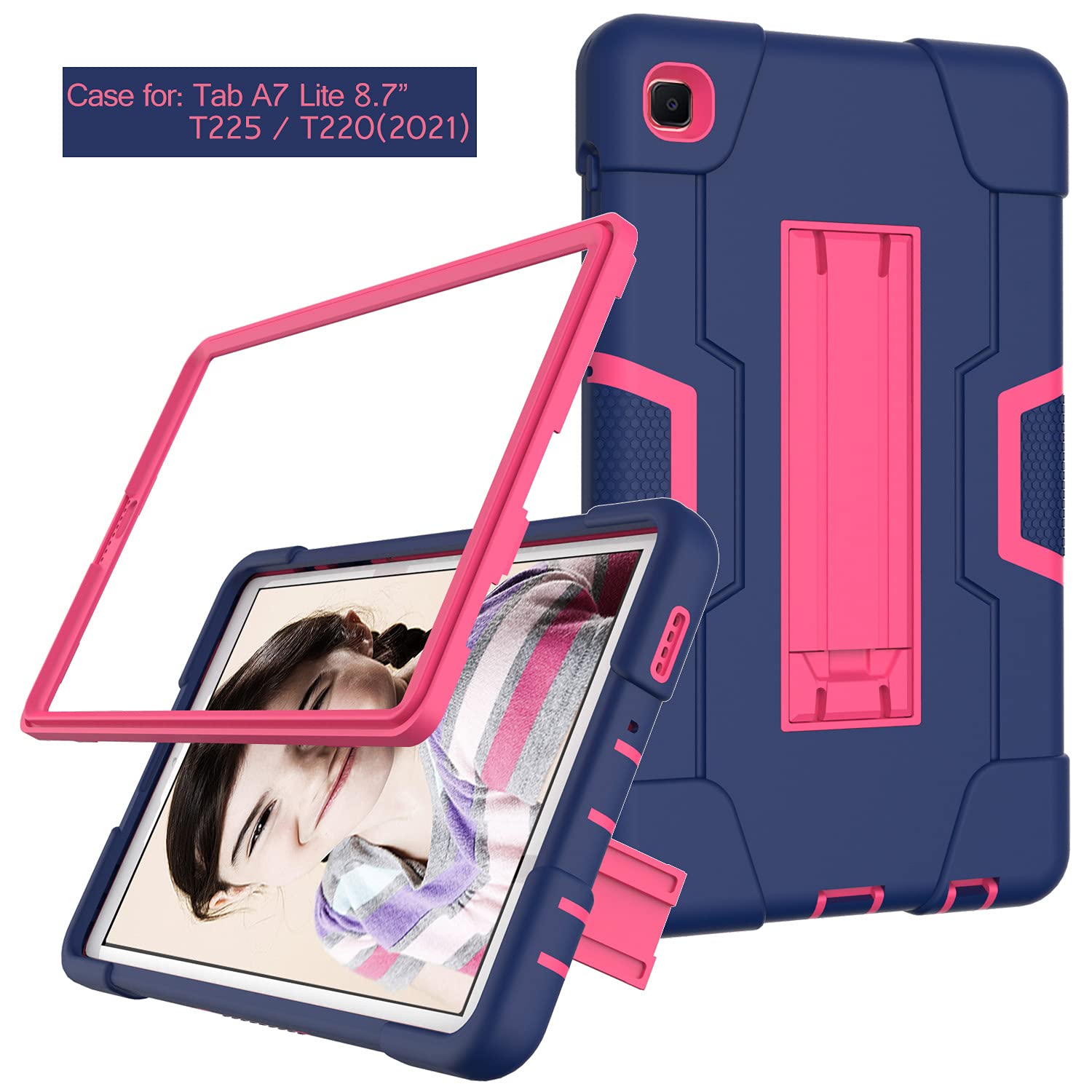 Meifei Case for Samsung Galaxy Tab A7 Lite 8.7" 2021, Heavy Duty Hard PC Soft Silicone Shockproof Rugged High Impact Protective Kickstand Case for Galaxy Tab A7 Lite 8.7 inch (SM-T220 SM-T225)
