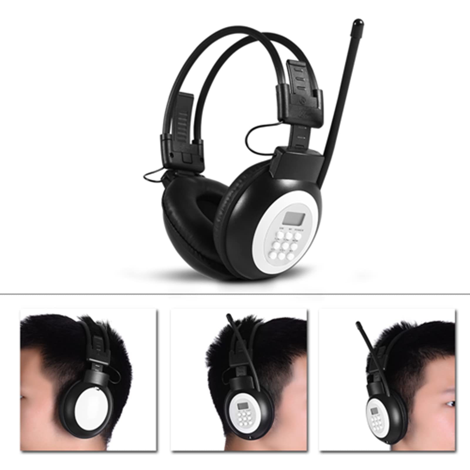 FM HiFi Headset FM Radio with LCD, Over Ear Foldable Wired Headphone Supports Noise Cancelling