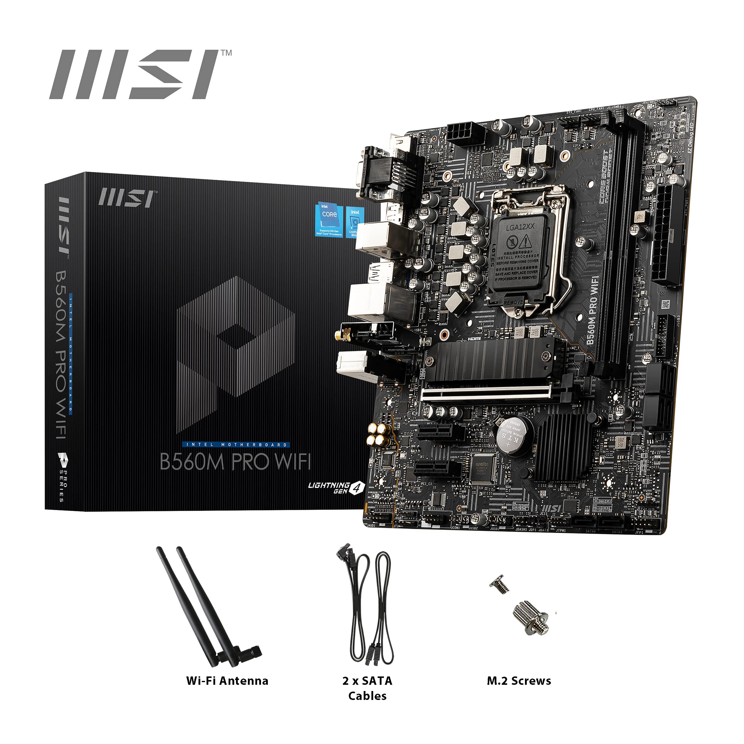 MSI B560M PRO WiFi ProSeries Motherboard (Micro-ATX, 11th/10th Gen Intel Core, LGA 1200 Socket, DDR4, PCIe 4, CFX, M.2 Slot, USB 3.2, 2.5G LAN, DP/HDMI)
