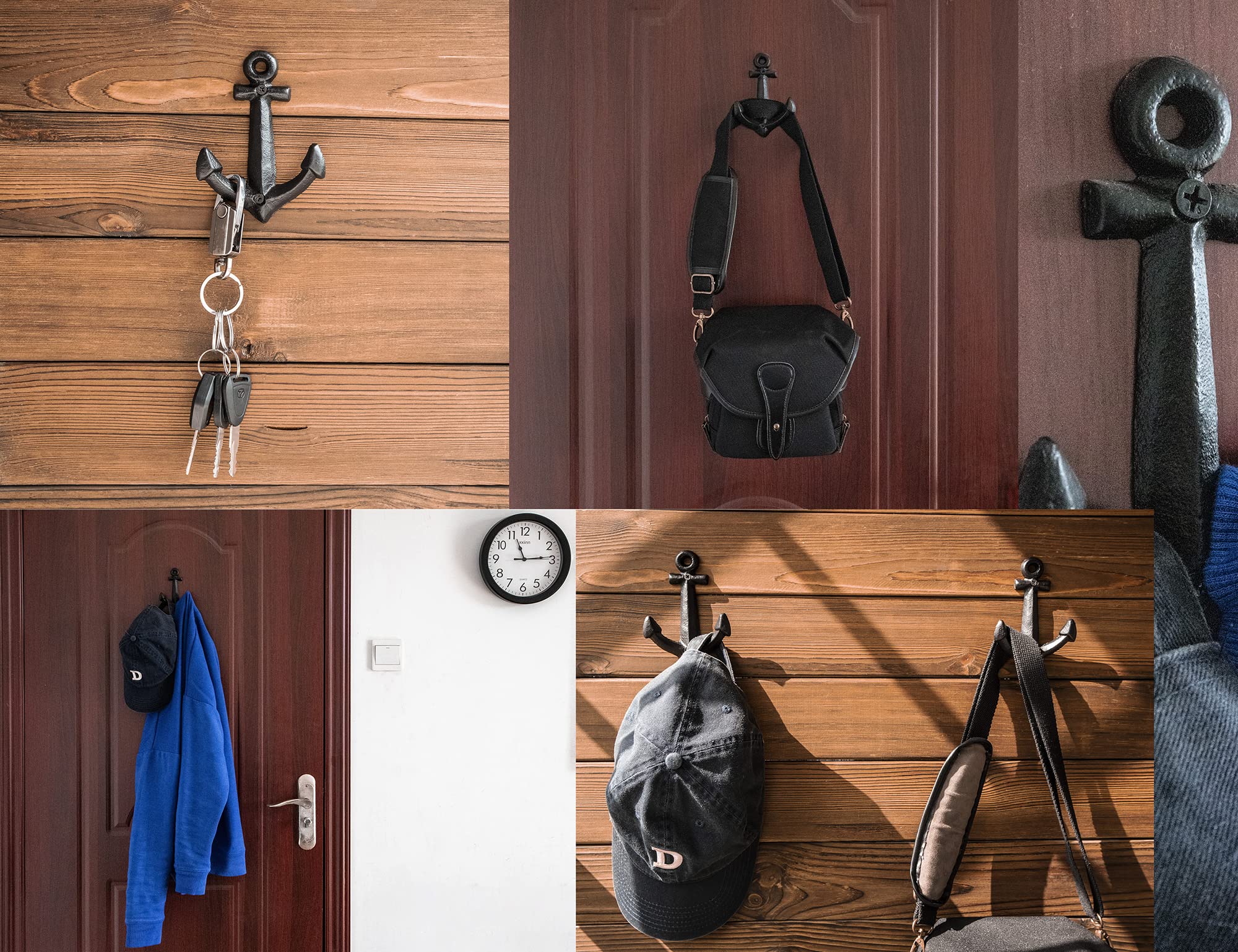 5 Packs Anchor Shape Hooks Vintage Hook Cast Iron Wall Wood Mounted Coat Hat Hooks Antique Black