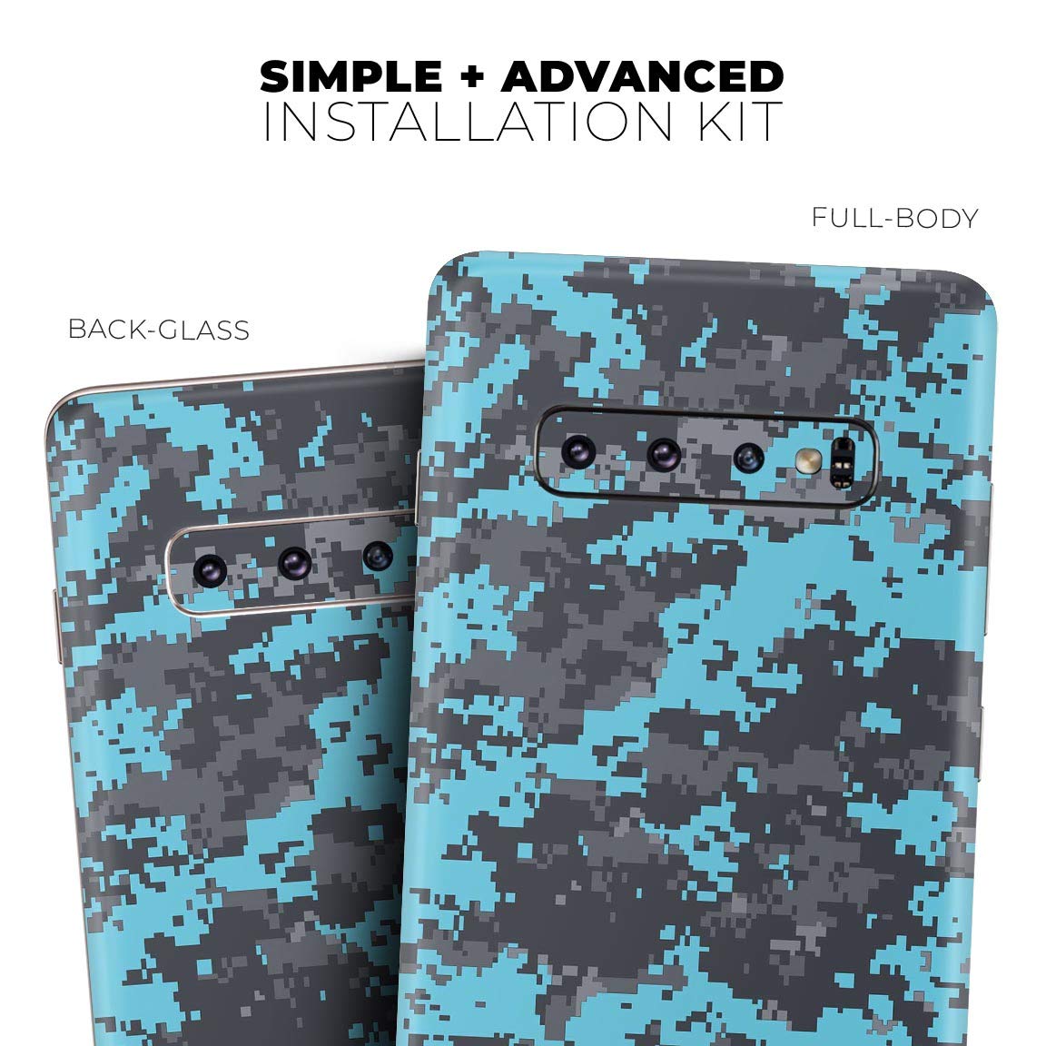 DesignSkinz Bright Turquoise and Gray Digital Camouflage Protective Vinyl Decal Wrap Skin Cover Compatible with The Samsung Galaxy S20 (Screen Trim & Back Glass Skin)
