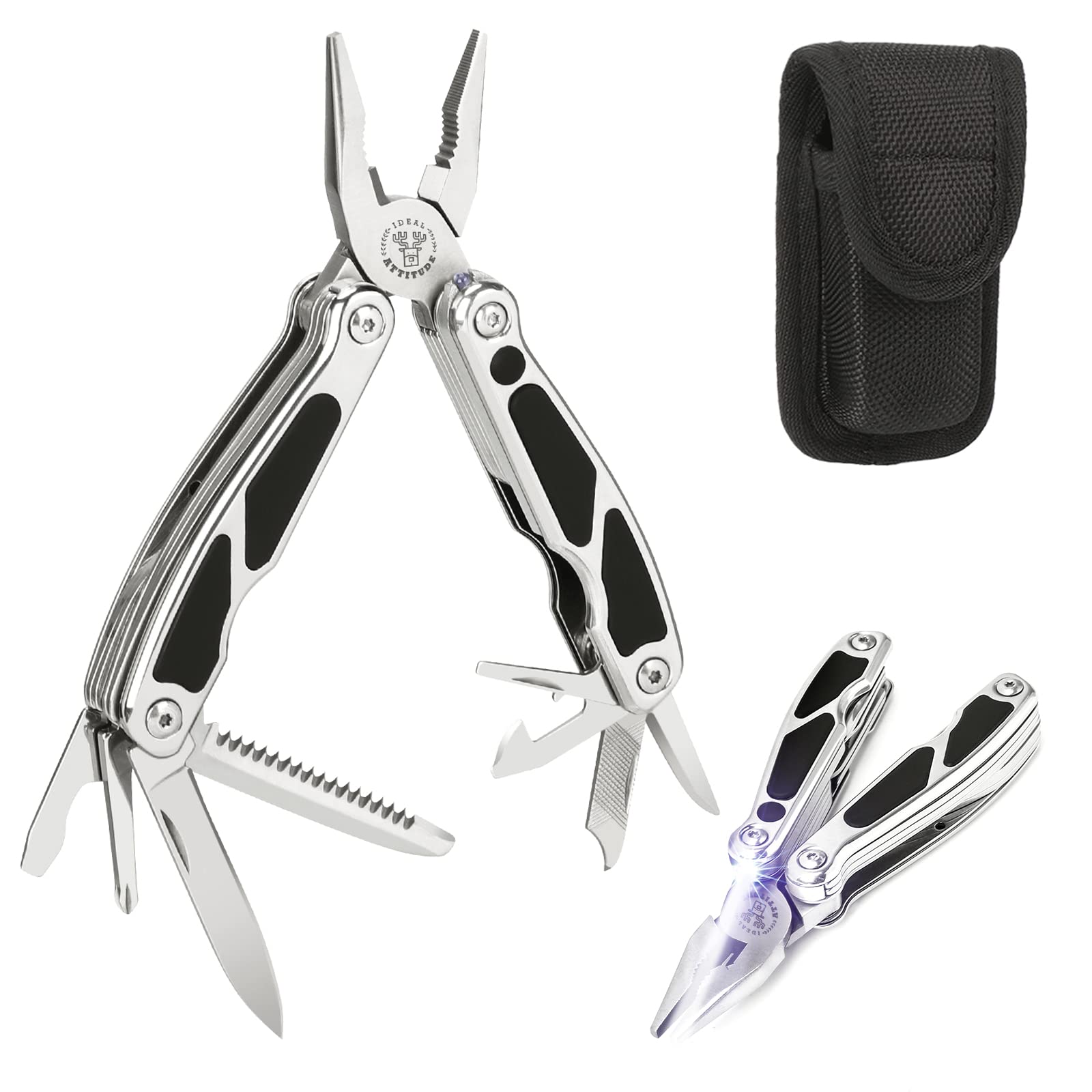 17-In-1 Multitool with Flashlight, Valentines Day Gifts for Him Dad Husbaand, Multitool Pliers Pocket Knife Pliers with Nylon Sheath, Handy Multi-Tool for Outdoor, Camping, Hunting, Survival