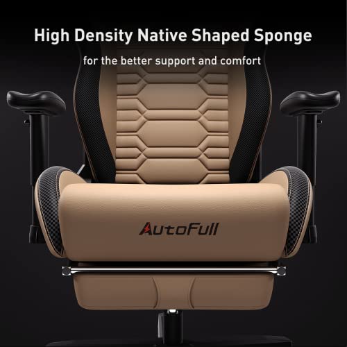 AutoFull C3 Gaming Chair Office Chair PC Chair with Ergonomics Lumbar Support, Racing Style PU Leather High Back Adjustable Swivel Task Chair with Footrest (Brown)