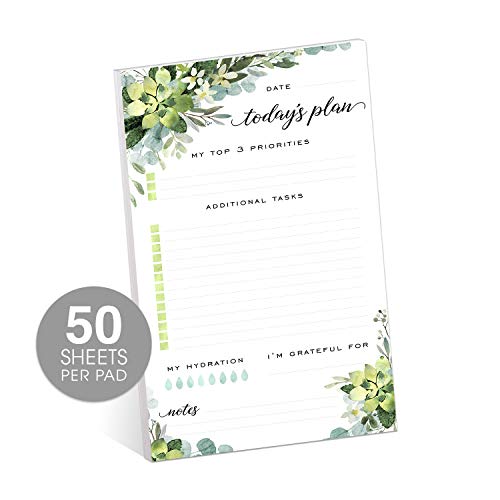 Boho Greenery Sticky Note Daily to-Do Planner - 50 Pages for Daily Tasks, Notes, Scheduling and Water Intake (6" x 10")