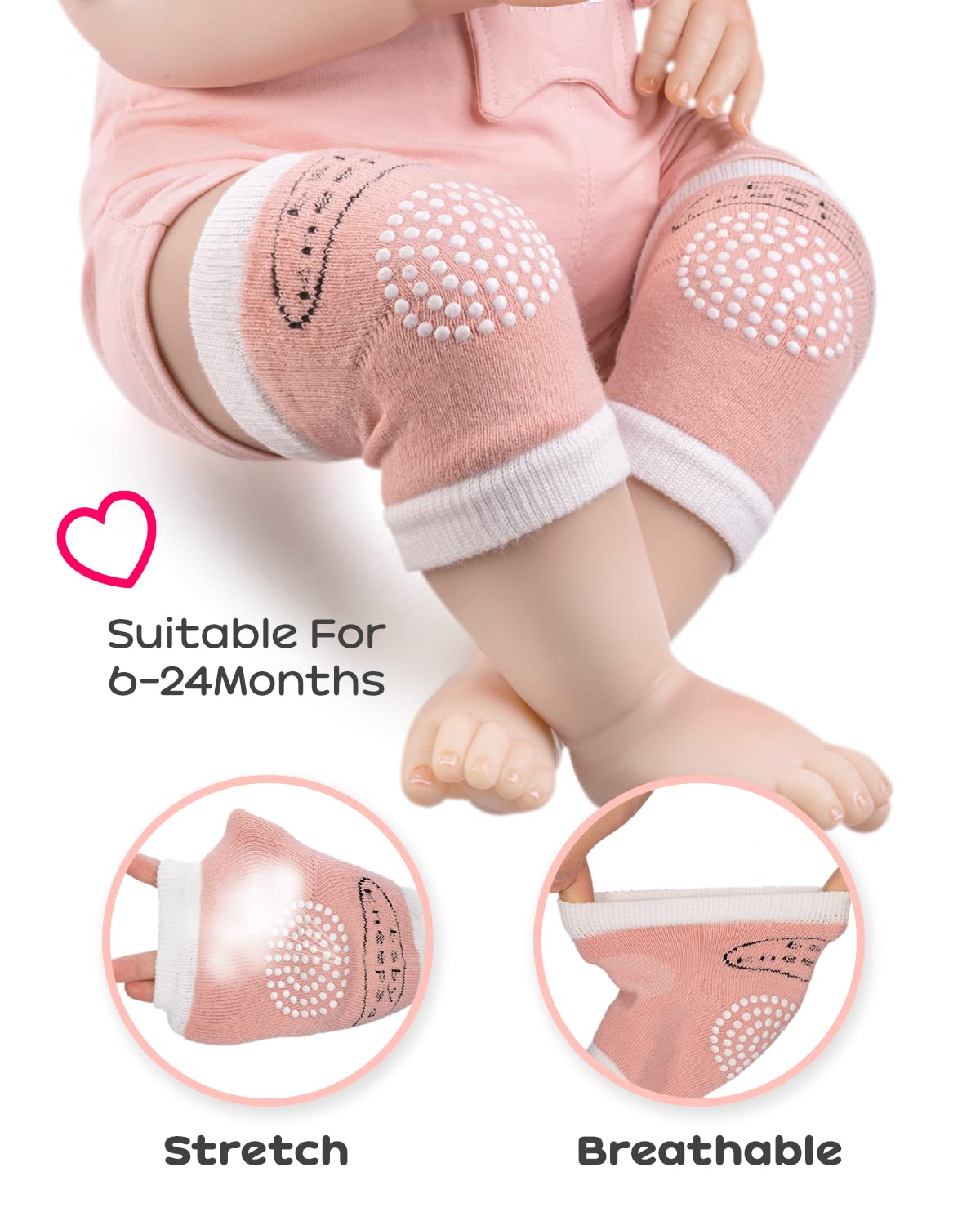 BOSONER Baby Crawling Anti-Slip Knee Pads,Unisex Baby Toddlers Kneepads Leg Warmer 5 Pairs…
