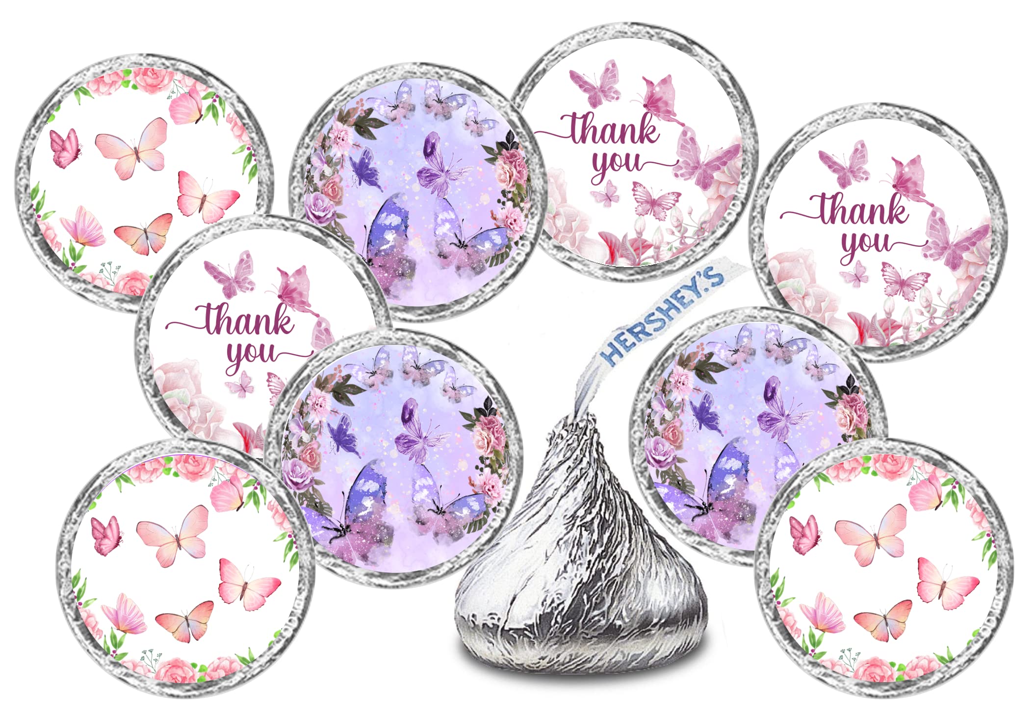 216 Butterfly Kisses Labels, Themed Stickers for Baby Shower Or Birthday Party, Event Decorations, Thank You Stickers, Wrappers, Favors Great for Tags, Supplies. (Candy NOT Included) Made in USA