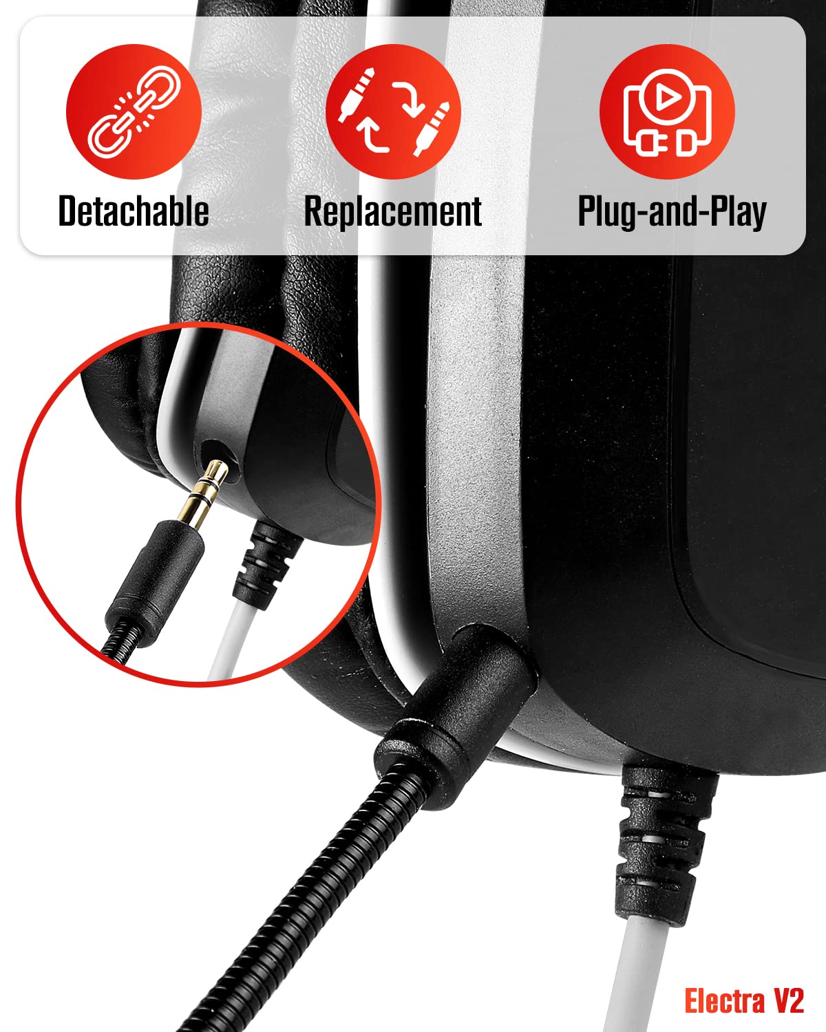 AKKE Replacement Game Mic Compatible for Razer Electra V2 3.5mm Jack Detachable Microphone Boom Noise Cancelling Compatible for Razer Electra V2 Gaming Headsets