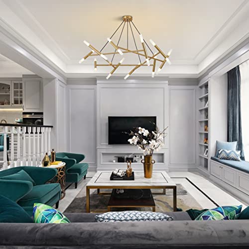 BOKT Mid Century Modern 20-Light Polygonal Chandelier Light Fixture for Kitchen Living Room Foyer Dining Room Ceiling Lamp Includ G4 Warm White Bulbs (Bronze)