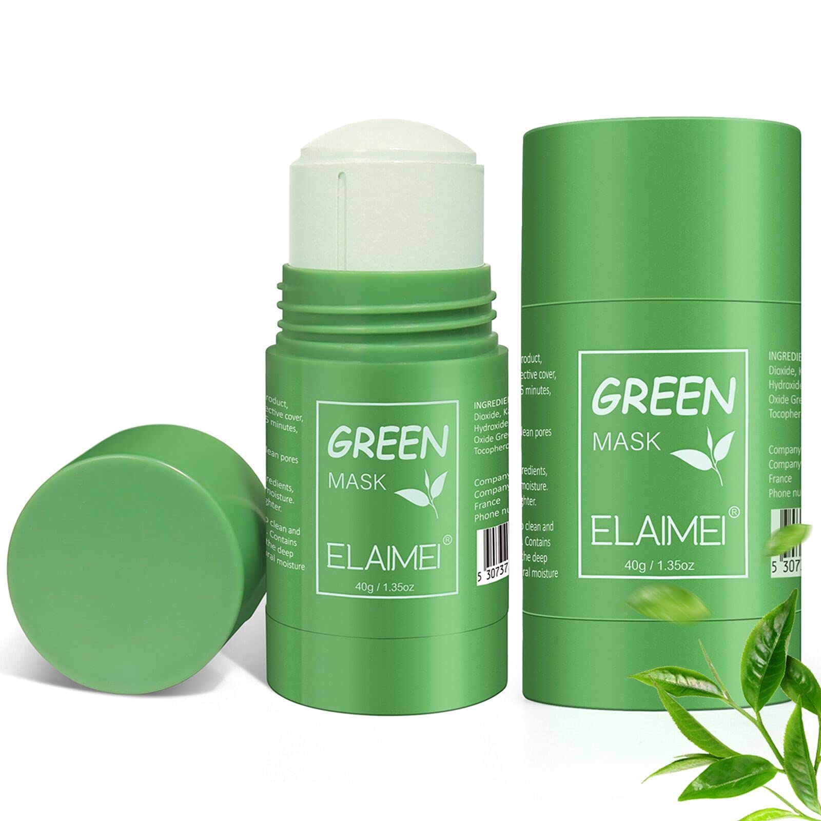 sefudun 2 Pack Green Tea Mask,Green Tea Purifying Clay Mask,Face Moisturizes,Oil Control,Deep Pore Cleansing,Blackhead Remover for All Skin Types Men Women Green Tea Solid Mask (Green 2)