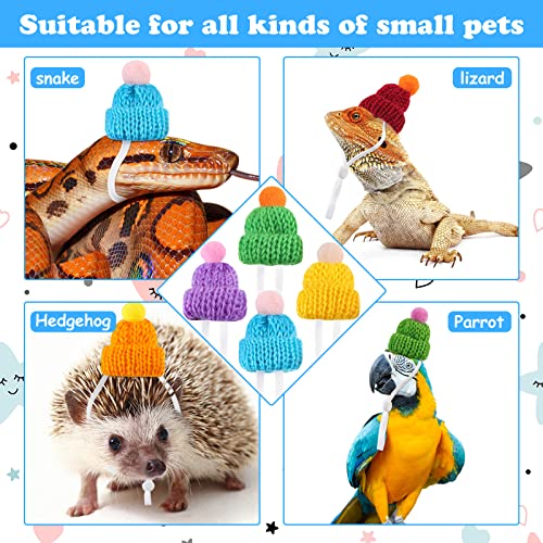 20 Pcs Pet Snake Hat with Adjustable Elastic Chin Strap, Small Reptile Animal Hamster Knitted Hat Pompon Mini Hats for Pets Snake Ball Python Lizard Guinea Pig Chameleon Iguanas Accessories Decoration