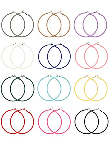 12 Pairs 80s Hoop Earring Retro Earrings Dangle Earrings Colorful Neon Earrings (6cm)