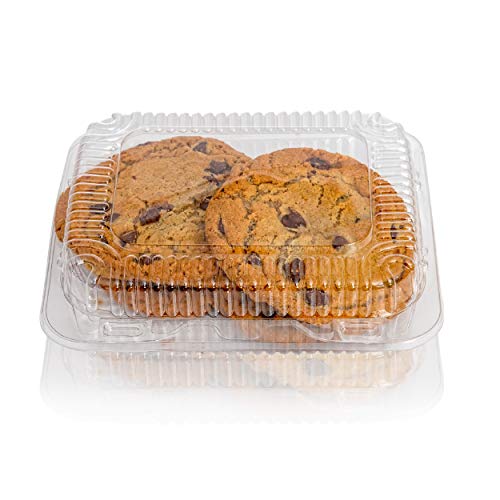 Clear Plastic Hinged Food containers - Sturdy Disposable Bakery Lid Cookie Container Boxes - 7”x 6”x2” (40)