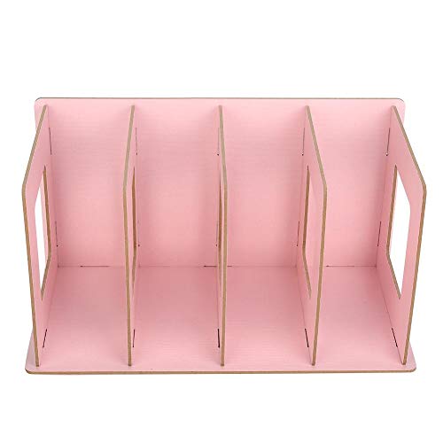 Desktop Bookshelf Wooden DIY Desk Organizer Multi-Slots Bookshelf Rack Organizers, Eco-Friendly Books DVD Storage Magazine Holder Literature Display Rack for School or Office(Pink)