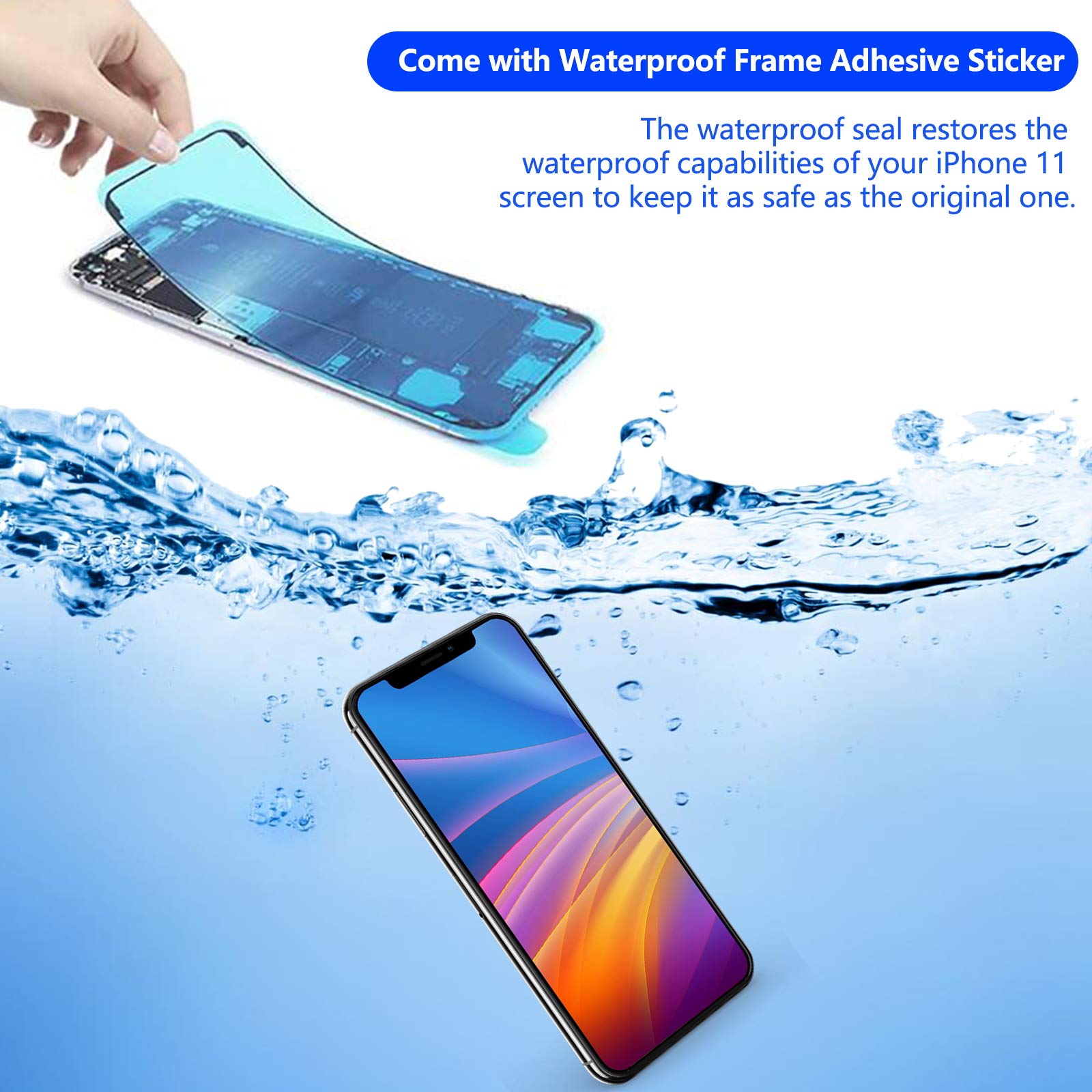 for iPhone 11 Screen Replacement 6.1 Inch, Diykitpl 3D Touch LCD Digitizer Replacement for A2111, A2223, A2221, with Repair Tools Kit+Magnetic Screw Mats+Screen Protector+Waterproof Frame Adhesive