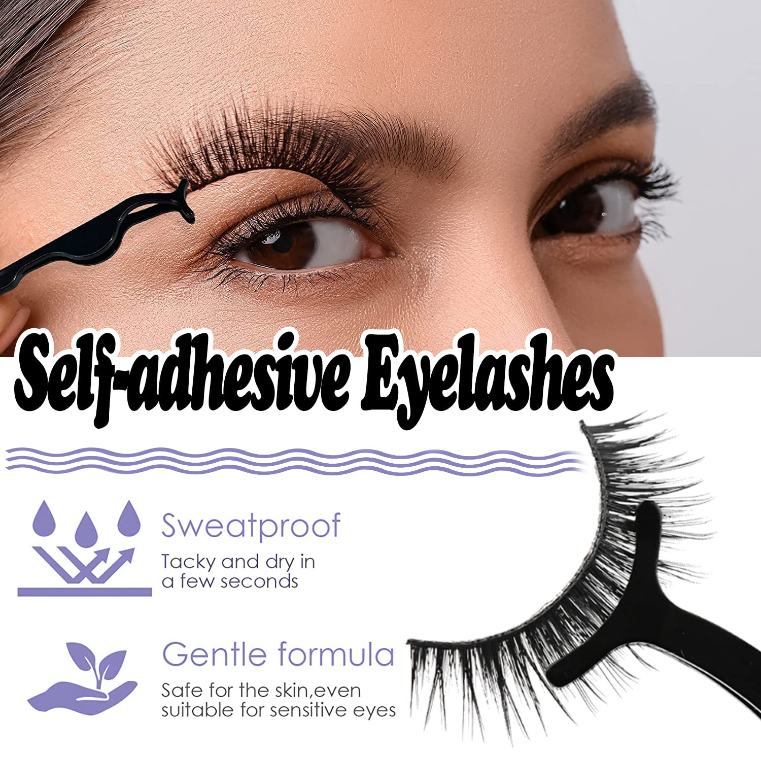 5 Pairs Self Adhesive Eyelashes, False Eyelashes No Glue No Eyeliner, False Lashes with Tweezers Natural Looking (natural lashes)