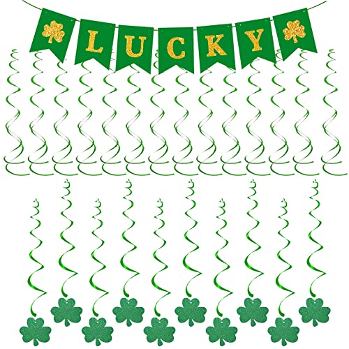 31 Pieces St. Patrick's Day Hanging Swirls Decorations - Green Lucky Banners Garland Hanging Clover Shamrock Swirls Irish Decor for Home Saint Patrick Party Supplies