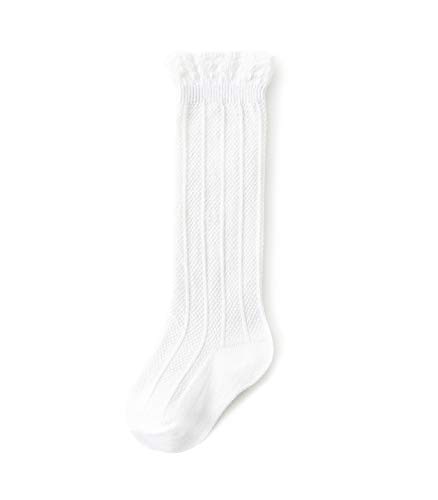 Durio Knee High Socks for Girls Toddler Newborn Baby Girl Socks Infant Cotton Stockings Tube Ruffled Unisex Tights White 12-36 Months