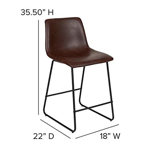 Flash Furniture Reagan 24 inch LeatherSoft Counter Height Barstools in Dark Brown, Set of 2